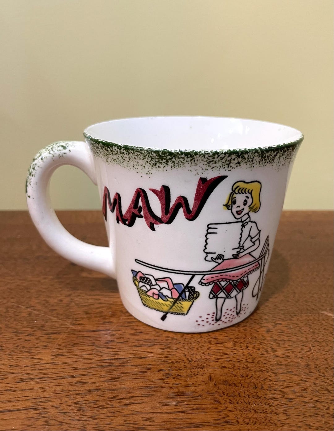 Napco Maw Coffee Mug, Japan Ceramic, Green Sponge Accent, 1960s ...
