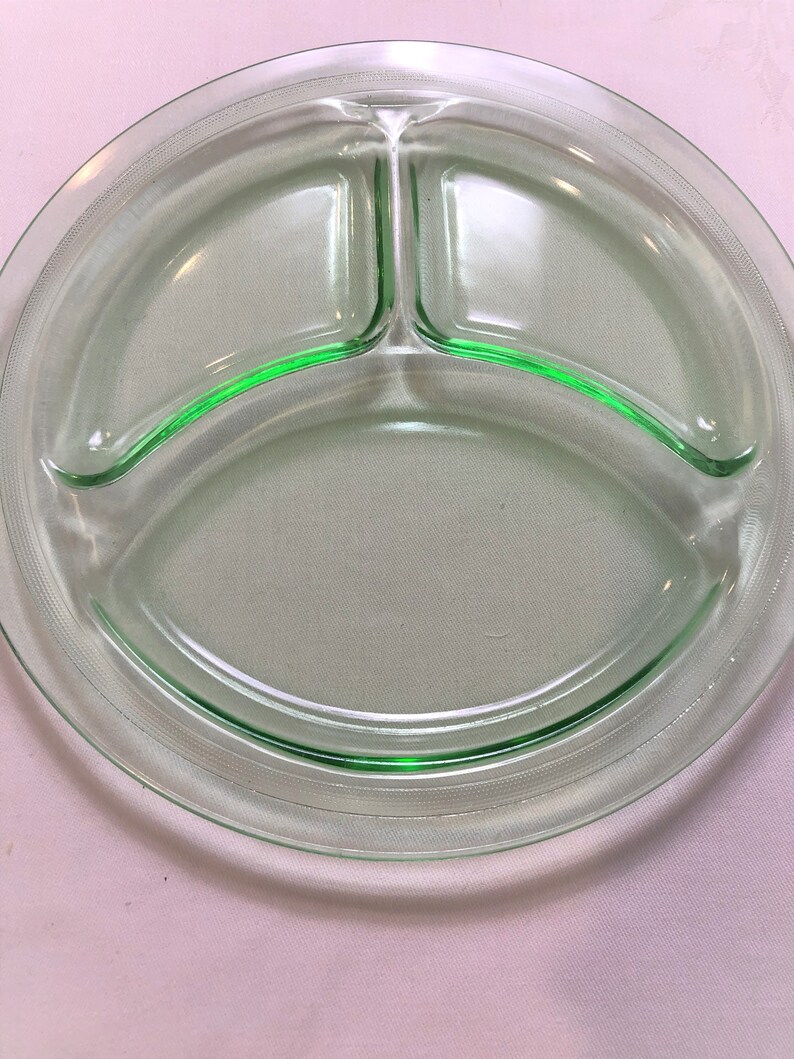 Vintage Green Depression Glass Divided Picnic Grill Plate 9" 1930s ...