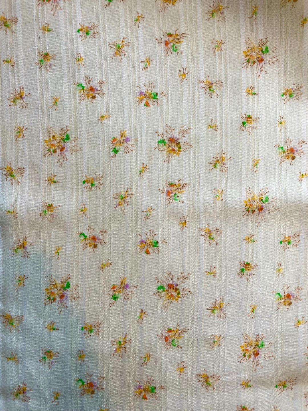 3 Yards Butter Yellow Dimity Weave Fabric With Green Sprigs Vintage ...