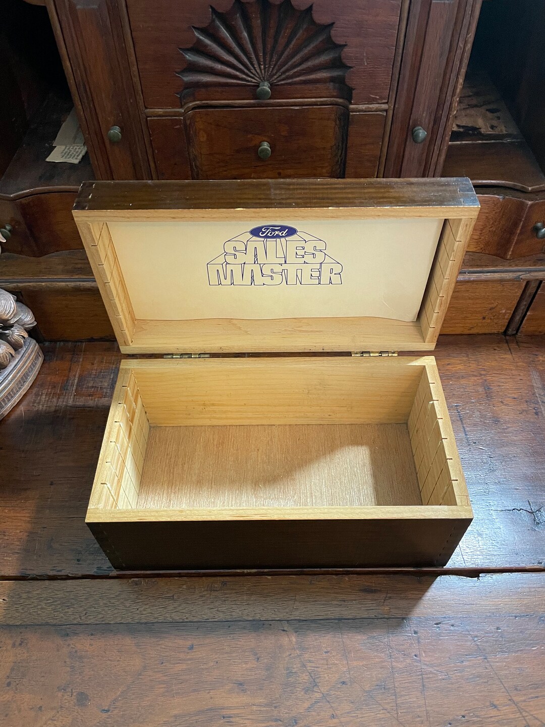 Vintage Wooden File Box 4-1/2" X 8-1/2" Unusual Dovetailed Ford Sales ...