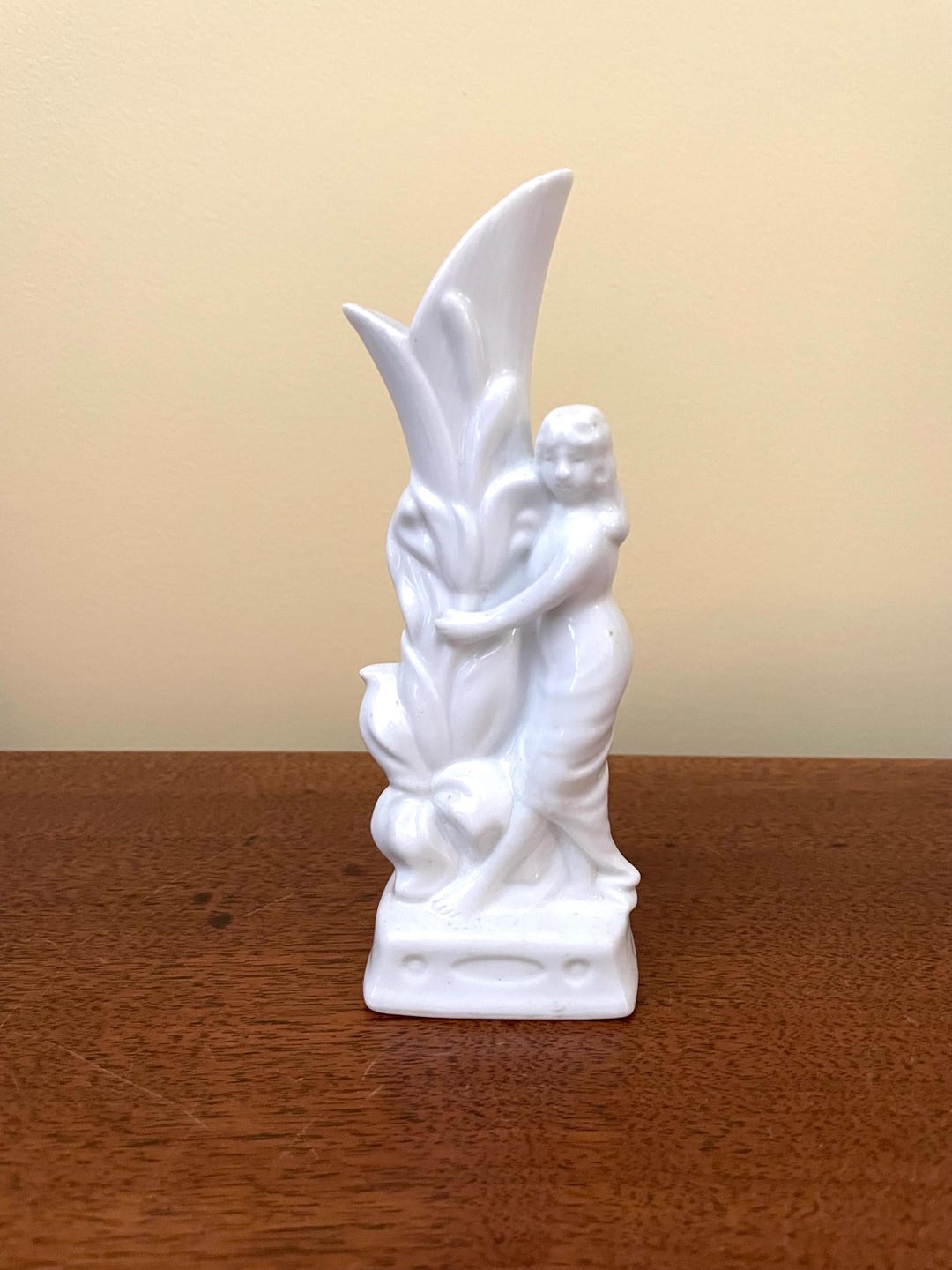 Vintage Art Nouveau 6" Bud Vase: White Porcelain Lady & Flower ...