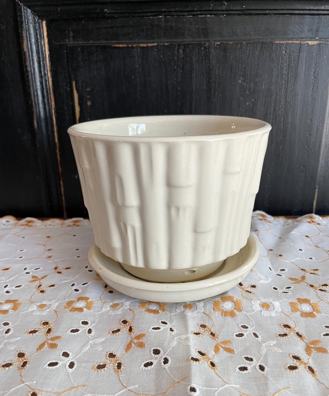 Vintage Mccoy White Bamboo Pottery Flower Pot or Planter 5-1/2" 1970s ...