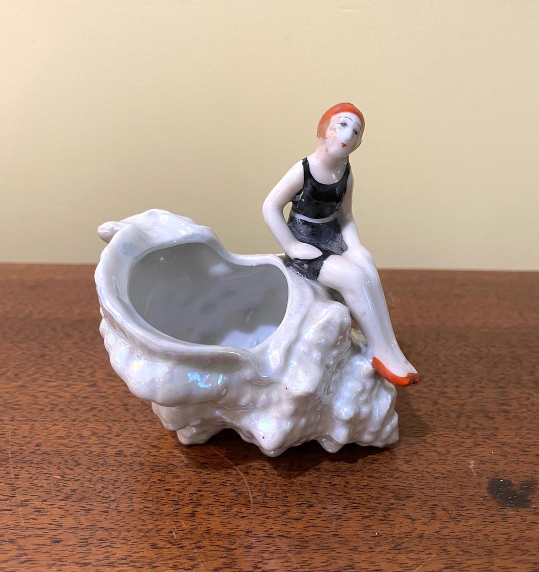 Art Deco Bathing Beauty Sitting on Shell Iridescent Ceramic Japan ...