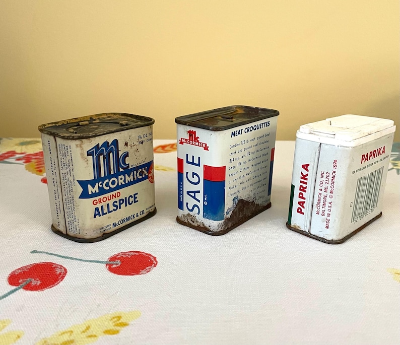 3 Vintage Metal Spice Tin Containers Mccormick Lot Sage All Spice ...