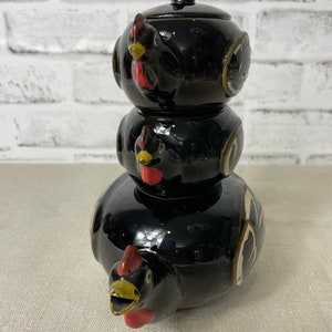 Vintage Redware Chicken Rooster Stacking Teapot Sugar Bowl 1950s Black ...