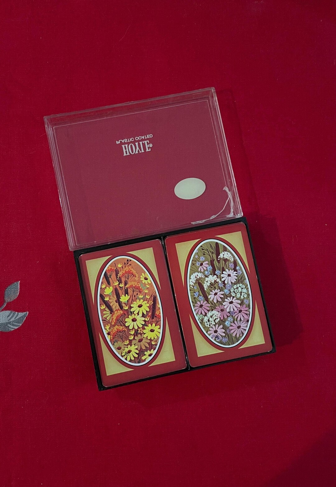 Vintage Bridge Hoyle Playing Cards in Plastic Box Flowers 1970s Jumbo ...