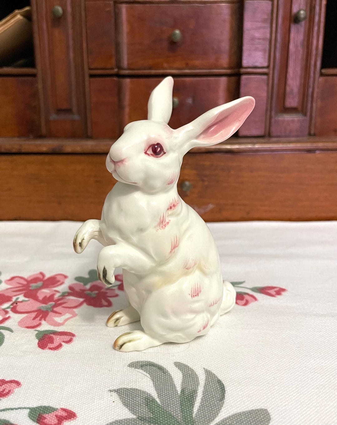 Vintage Lefton Bunny Rabbit White and Pink China Ceramic Figurine - Etsy
