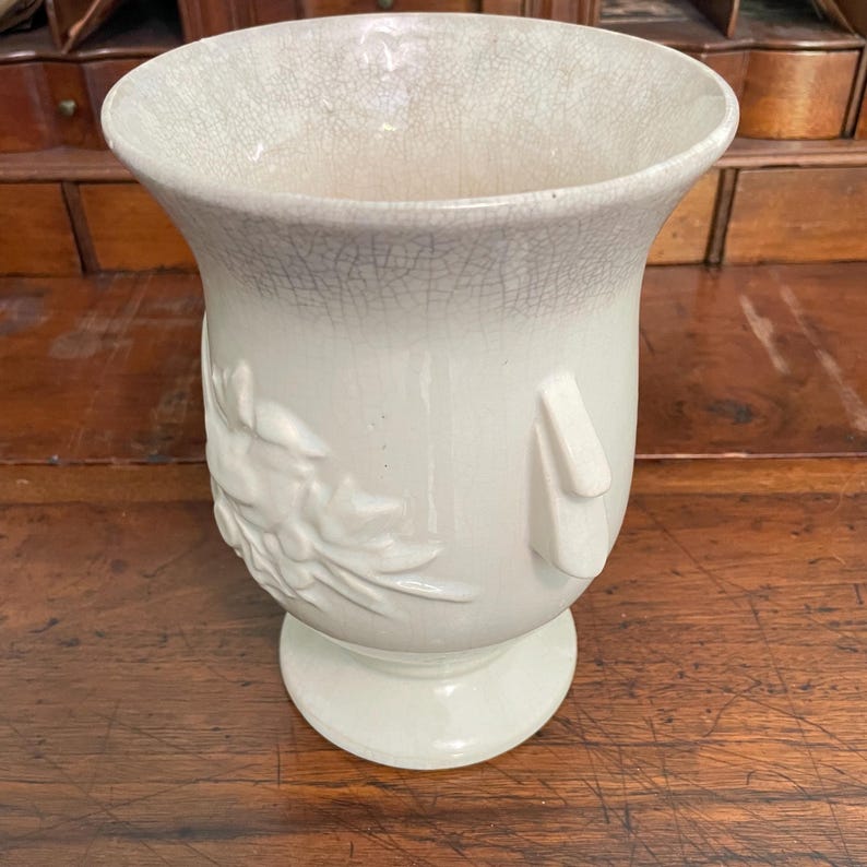 Vintage Mccoy Bird and Berries Vase White Ceramic Pottery C1940 Crazed ...