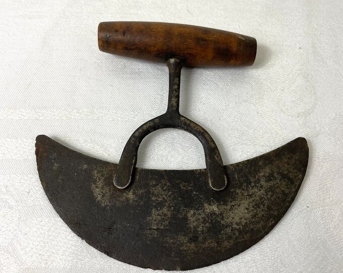 Antique Single Blade Chopper Wood Handle Steel Primitive Slaw or Herb ...