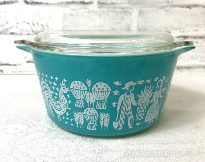 Vintage Pyrex Blue Amish Butterprint 1 Quart Casserole With Lid Glass ...