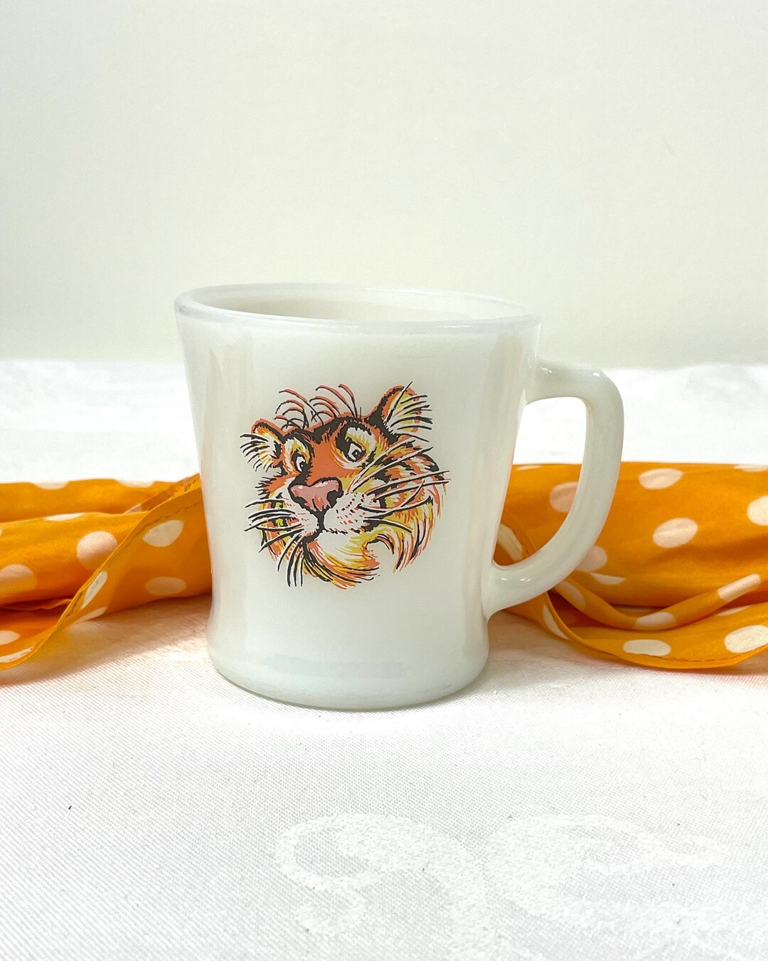 Vintage Esso Tiger Fire King Glass Coffee Cups Mug White Anchor Hocking ...
