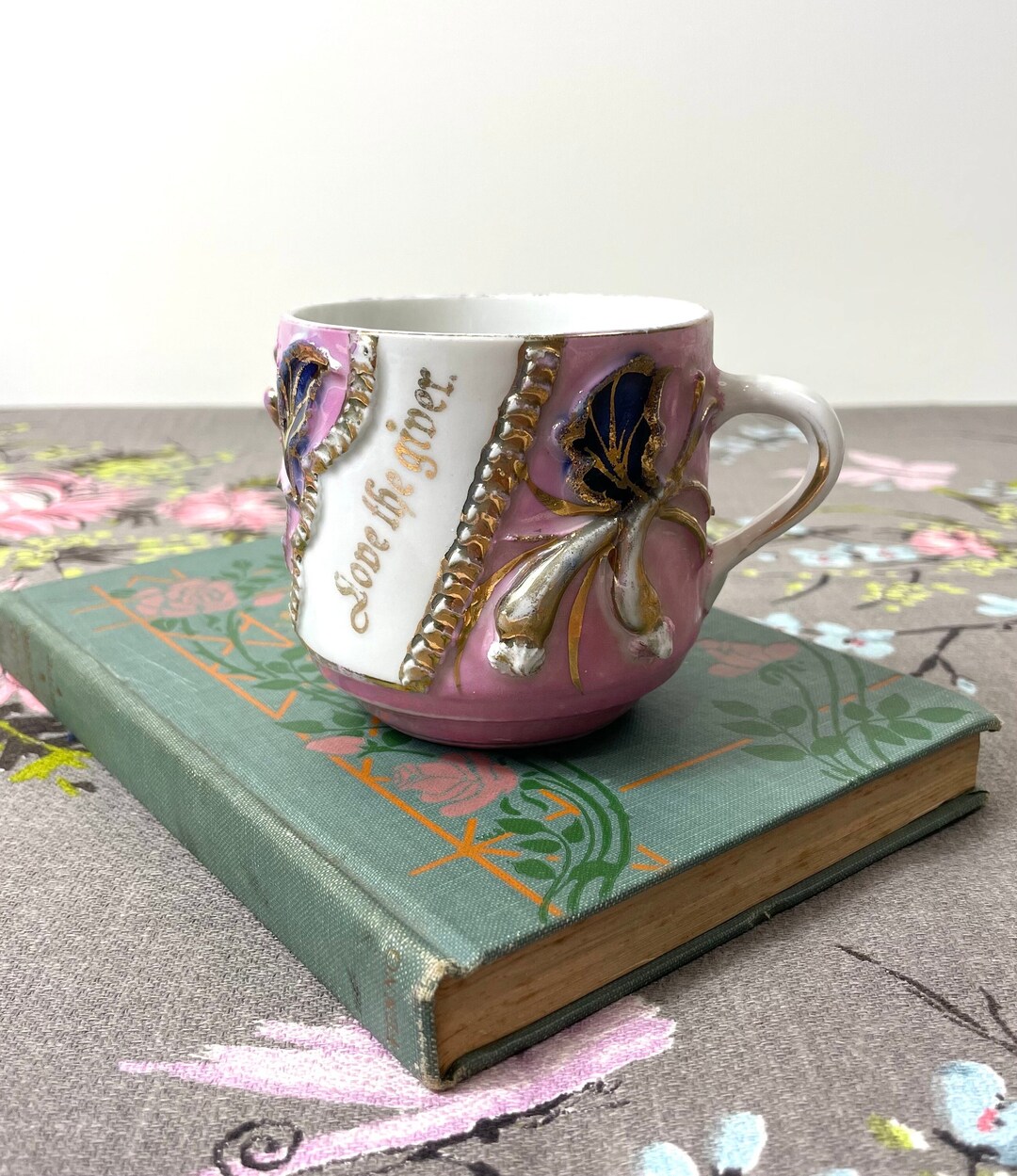 Antique Germany Souvenir Mustache Tea Cup for Him Pink "love the Giver ...