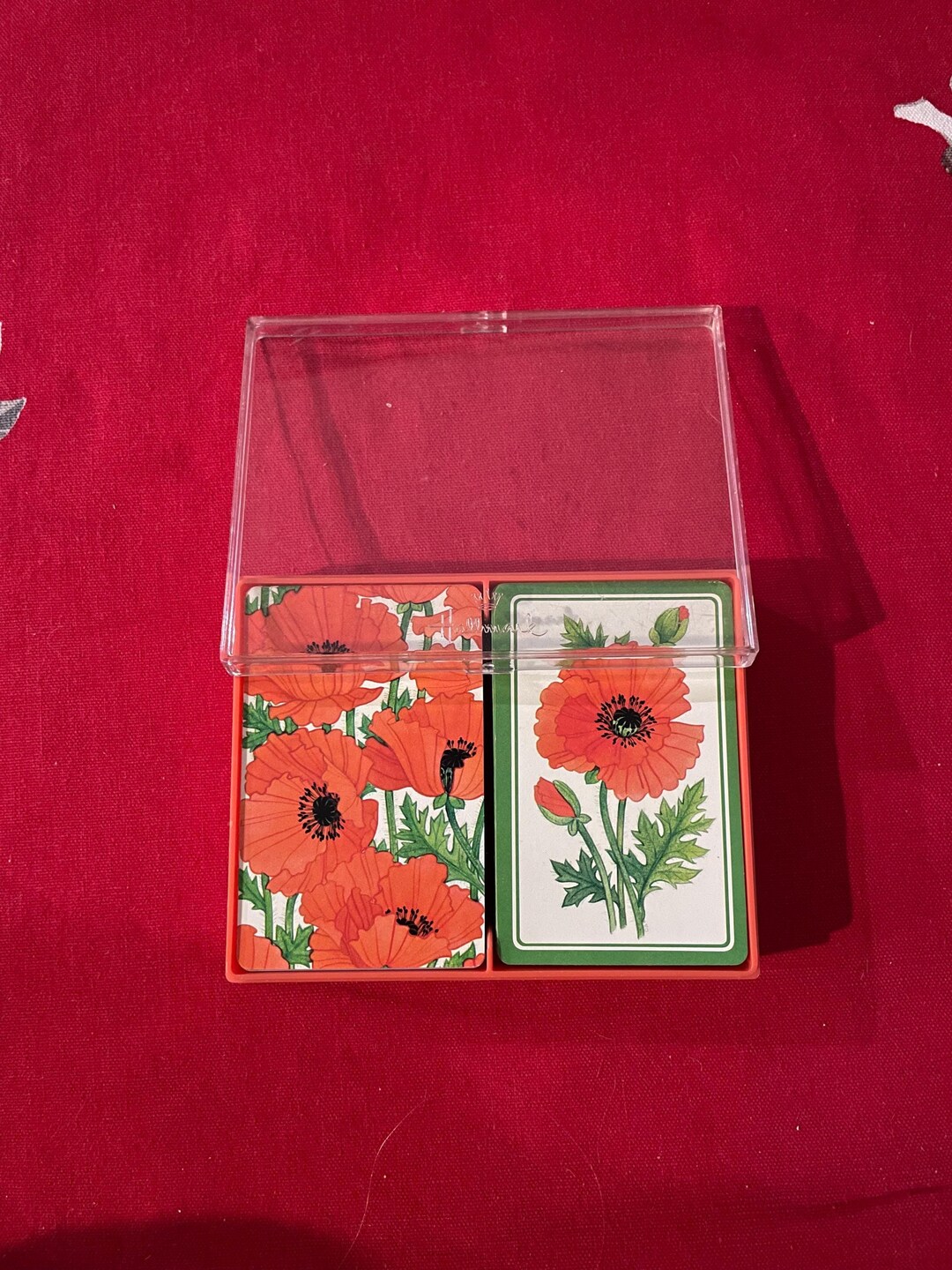Vintage Bridge Playing Cards Red Green Poppy Set Hallmark Plastic Case ...
