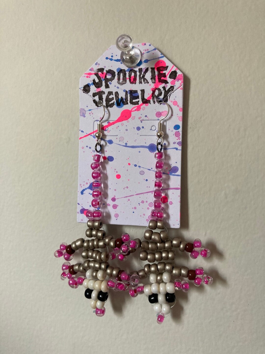 90s BEADED EARRINGS Bead Animal Earrings Possum Earrings Beaded Possum ...