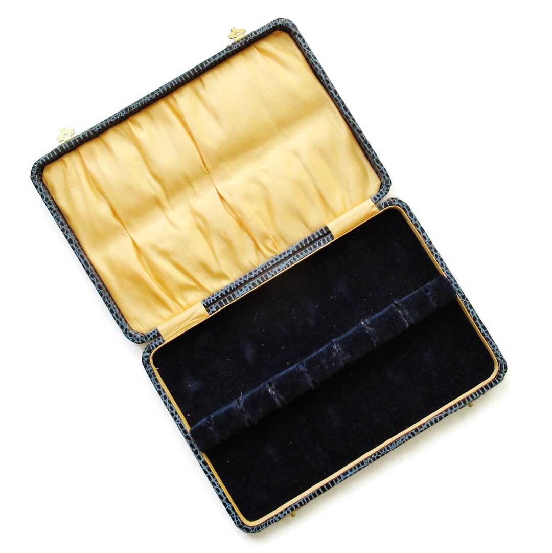 Vintage Empty Cutlery Box Navy Blue Shagreen Effect Holds 8 Teaspoons ...