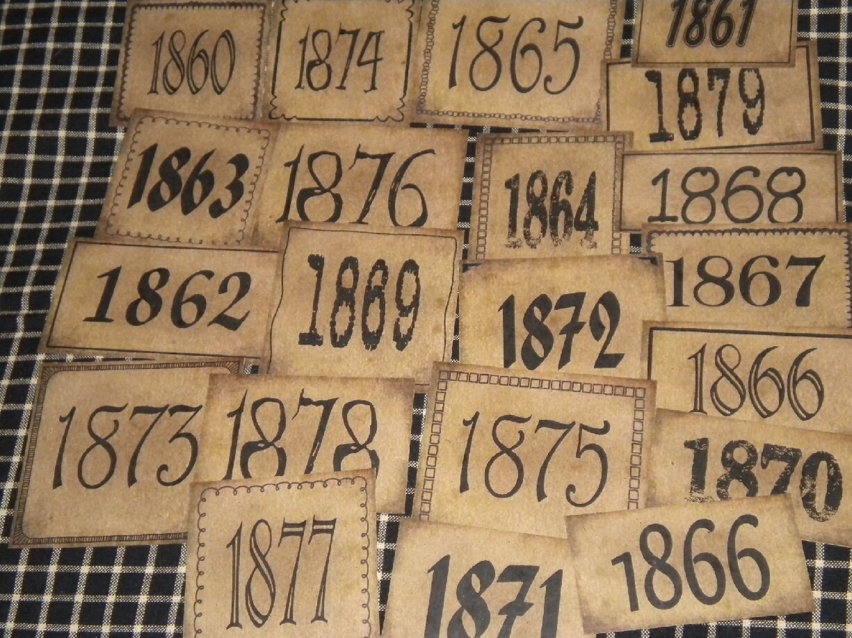 Set of (21) Assorted Sizes Dates of the 1860s & 1870s Set Prim Pantry ...