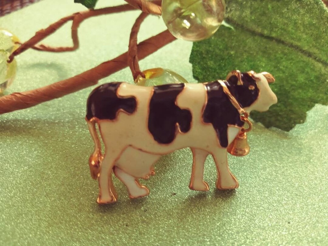 Adorable Enamel Cow Brooch , Black and White Enamel Cow Brooch , Cow ...