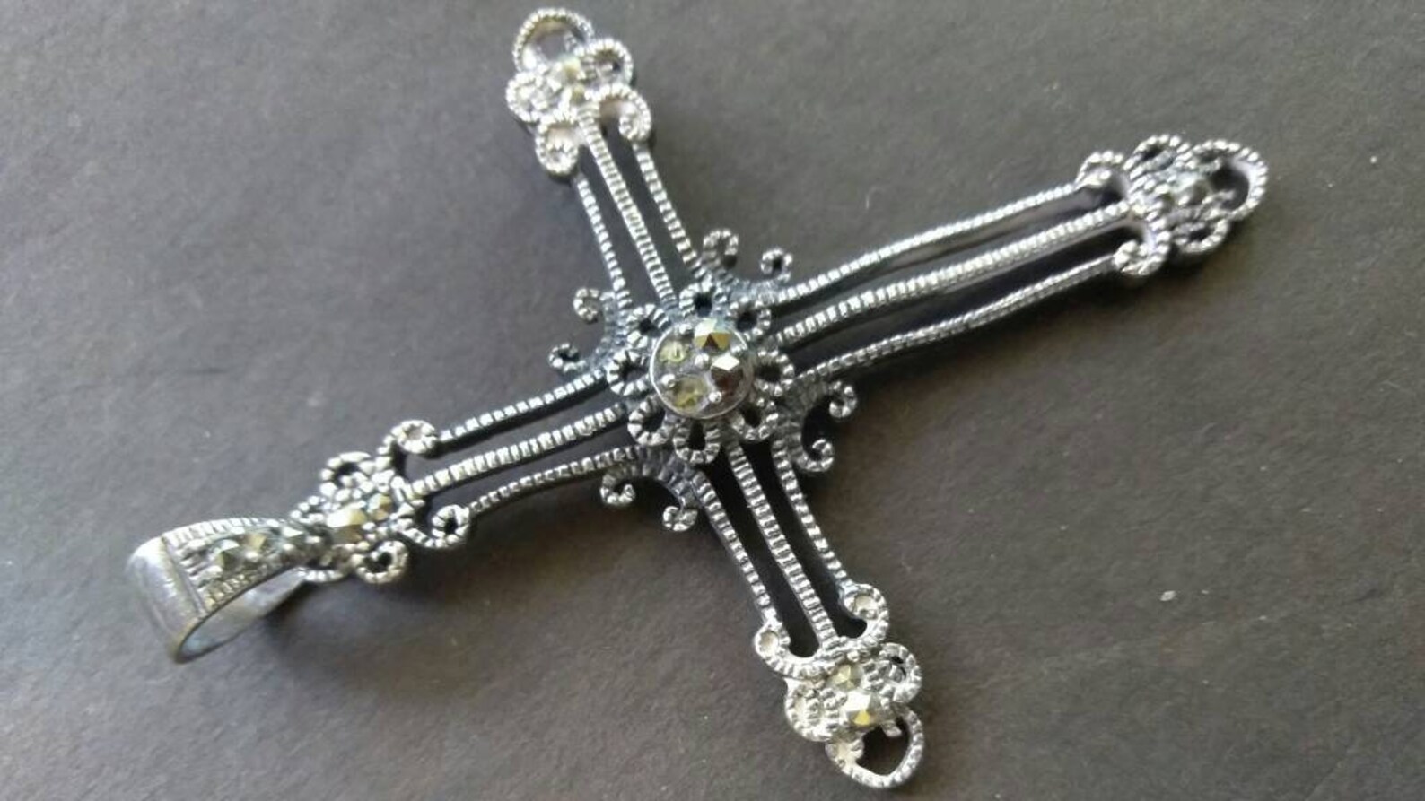 Wire Look Sterling and Marcasite Cross Pendant Sterling - Etsy