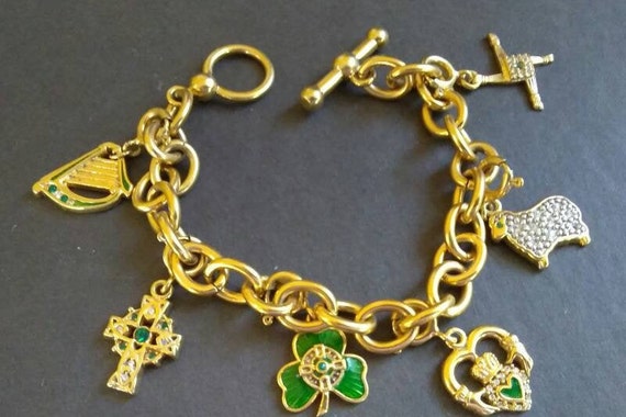 Irish Charm Gold Tone Bracelet With Sterling Charms | Etsy