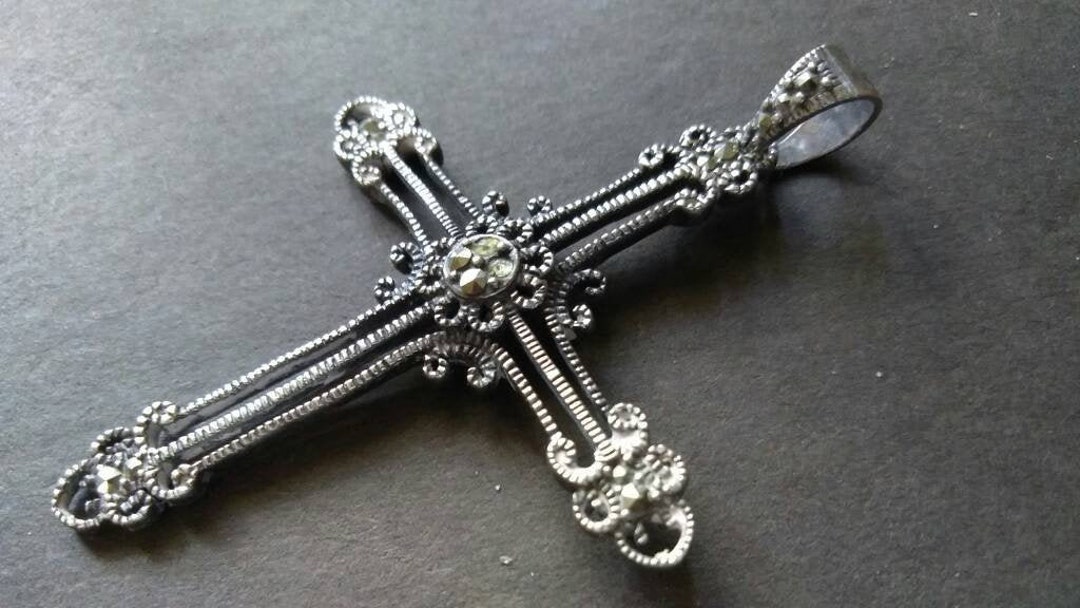 Wire Look Sterling and Marcasite Cross Pendant , Sterling Cross Pendant ...