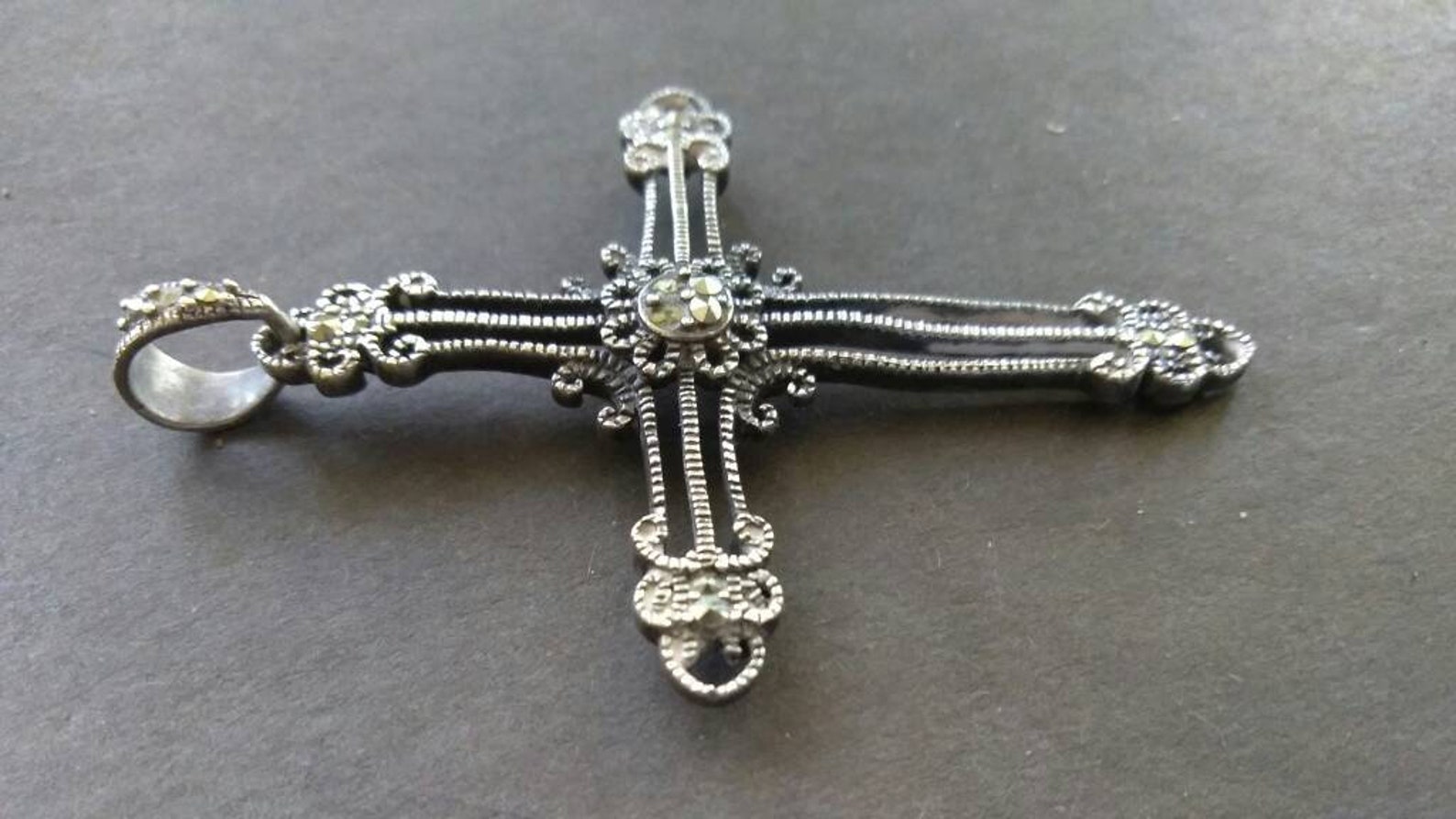 Wire Look Sterling and Marcasite Cross Pendant Sterling - Etsy
