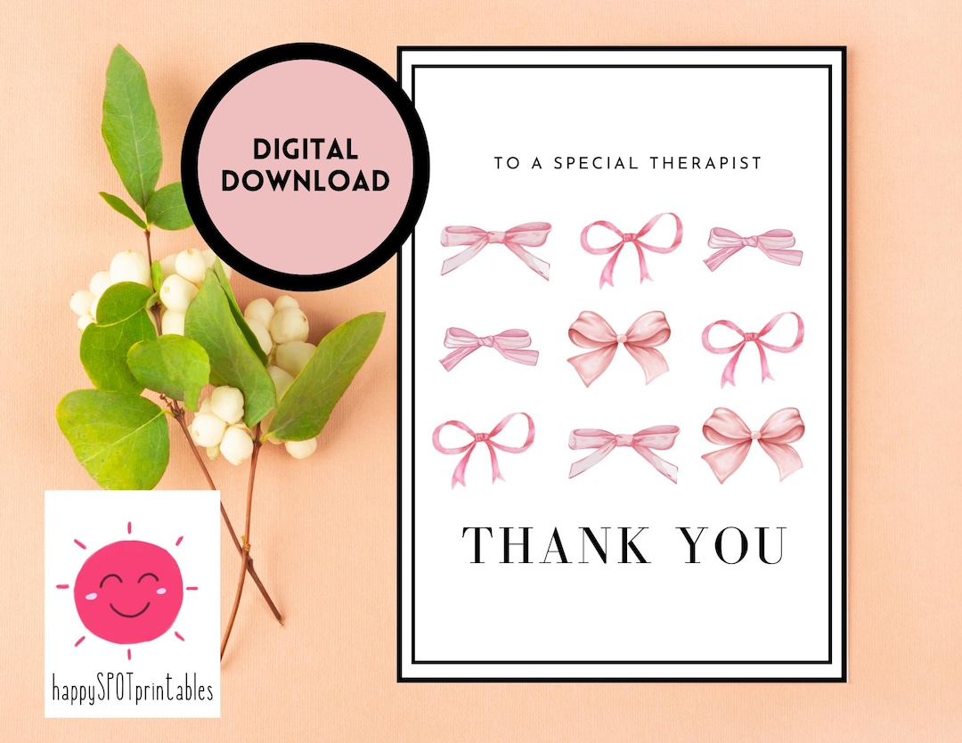 Therapist Thank You Card Bows | Digital Download - Etsy