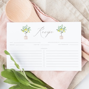 Lemon Recipe Card - 4x6 Printable Watercolor Lemon Trees Recipe Card ...