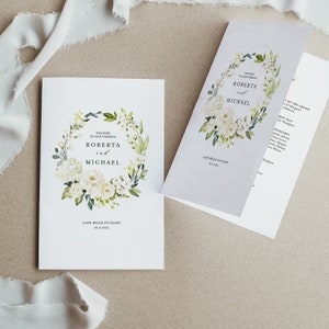 White Floral Wreath Wedding Program Booklet Template - Printable ...