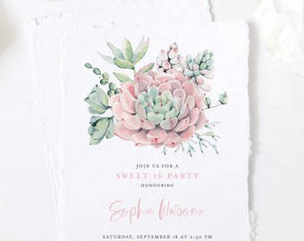 Printable Succulents Birthday Party Invitation Template | Etsy