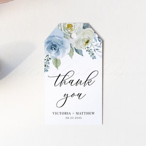 Printable Blue Flowers Wedding Gift Tag Template - DIY Watercolor Roses ...