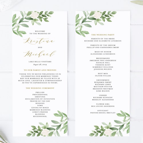 Wedding Program Template Fully Editable Printable Ceremony - Etsy