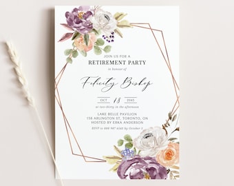 Blue Floral Retirement Party Invitation Template Printable | Etsy
