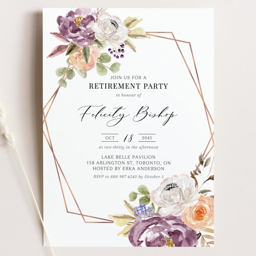 Purple Retirement Party Invitation Instant Download Editable - Etsy