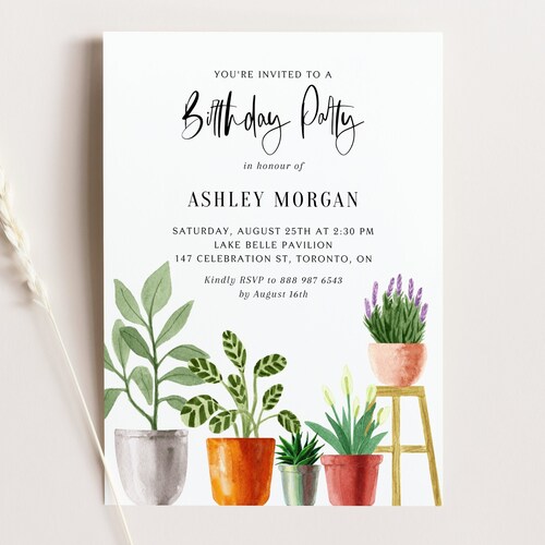 Printable Potted Plants Birthday Party Invitation Template - Etsy
