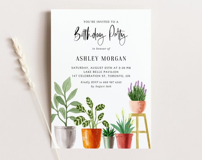 Printable Potted Plants Birthday Party Invitation Template DIY ...