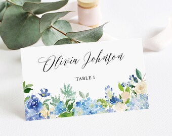 Floral Recipe Card Printable Watercolor Blue Hydrangeas and | Etsy