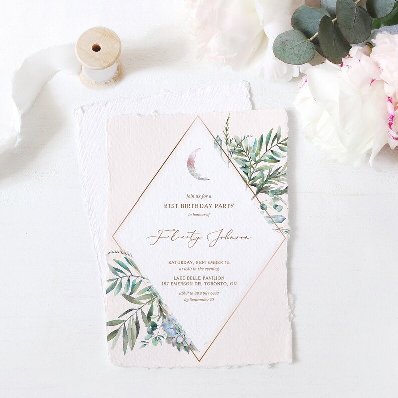 Printable Boho Birthday Party Invitation Template - Watercolor Greenery ...