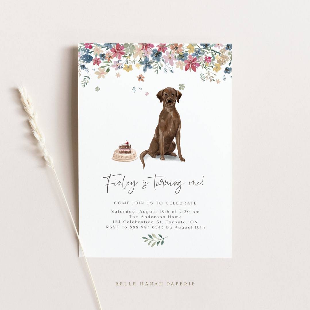 Printable Chocolate Labrador Birthday Invitation Template Watercolor ...