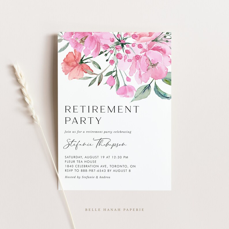 Printable Floral Retirement Party Invitation Template - DIY Watercolor ...