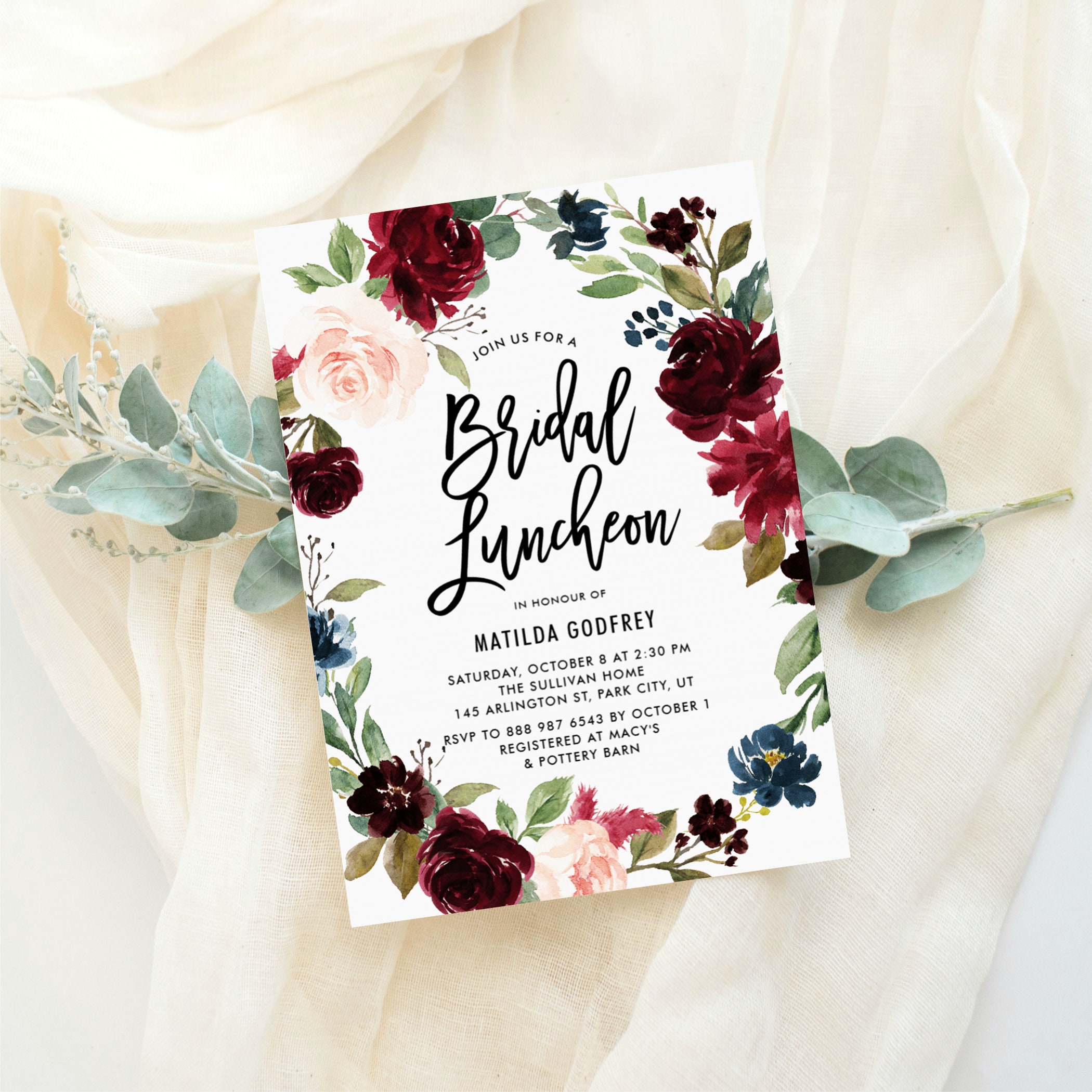 Printable Fall Bridal Luncheon Invitation Template - DIY Boho ...
