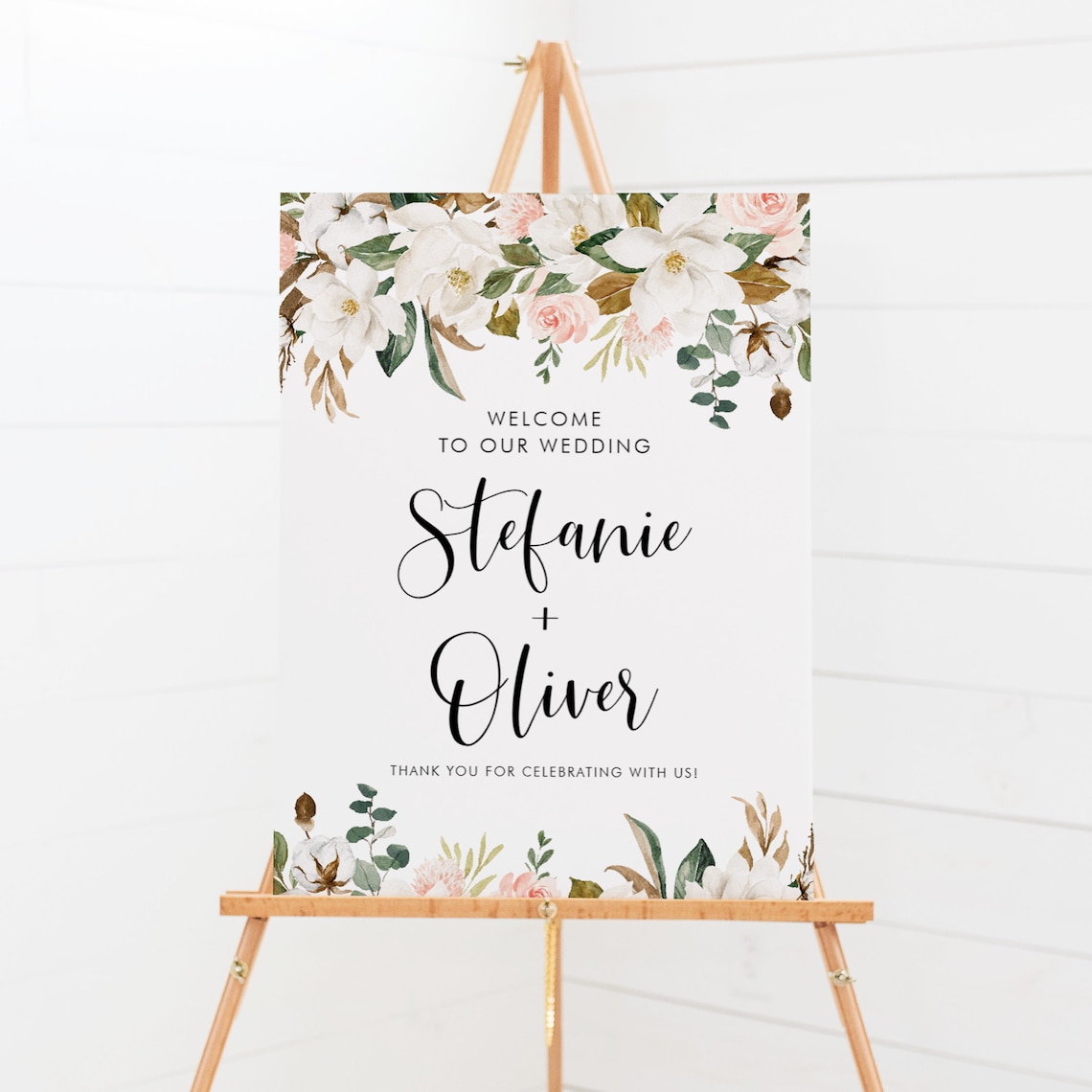 Editable Magnolias Wedding Welcome Sign Template Watercolor - Etsy