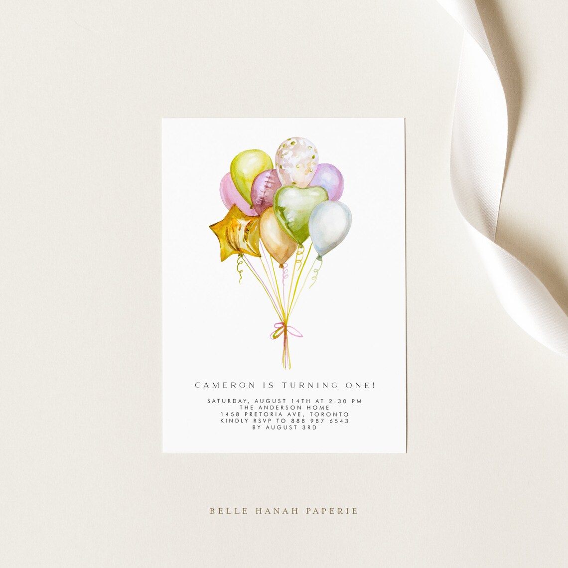Printable Watercolor Balloons Birthday Invitation Template - DIY Modern ...