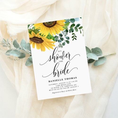 Sunflower Bridal Shower Invitation EDITABLE Watercolor - Etsy