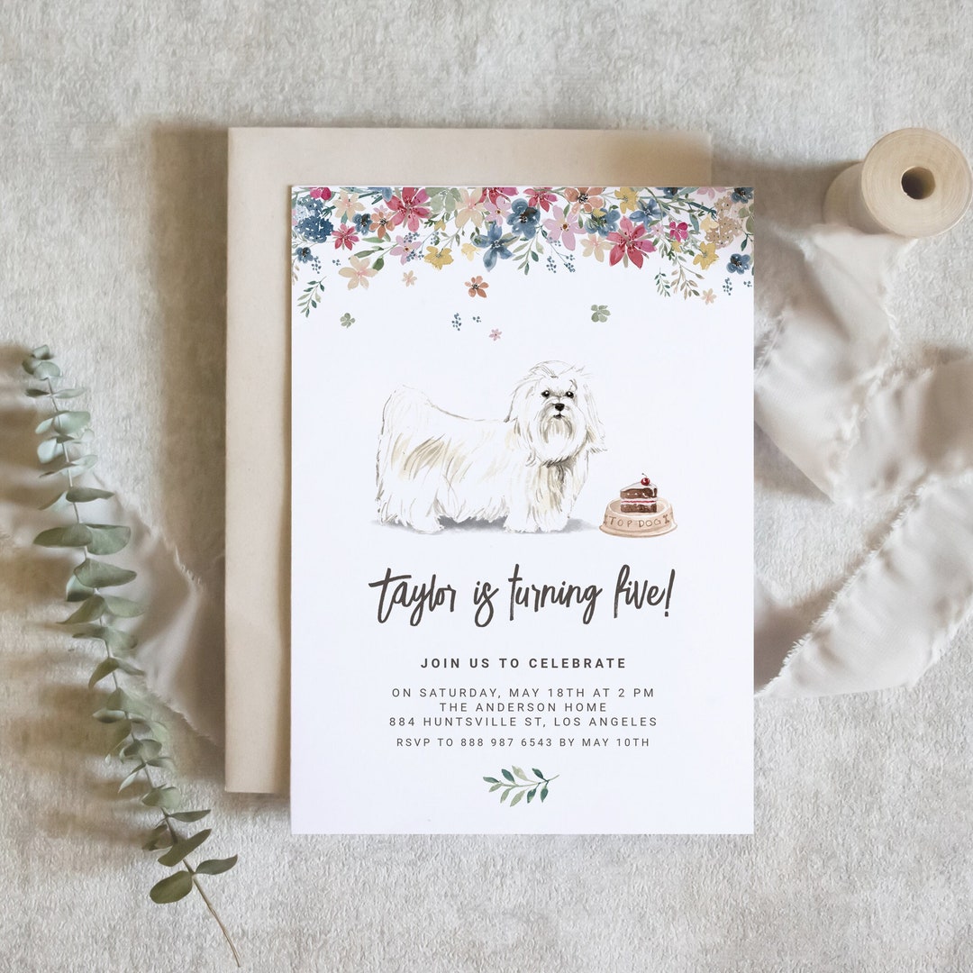 Printable Maltese Birthday Invitation Template - DIY Watercolor Maltese ...