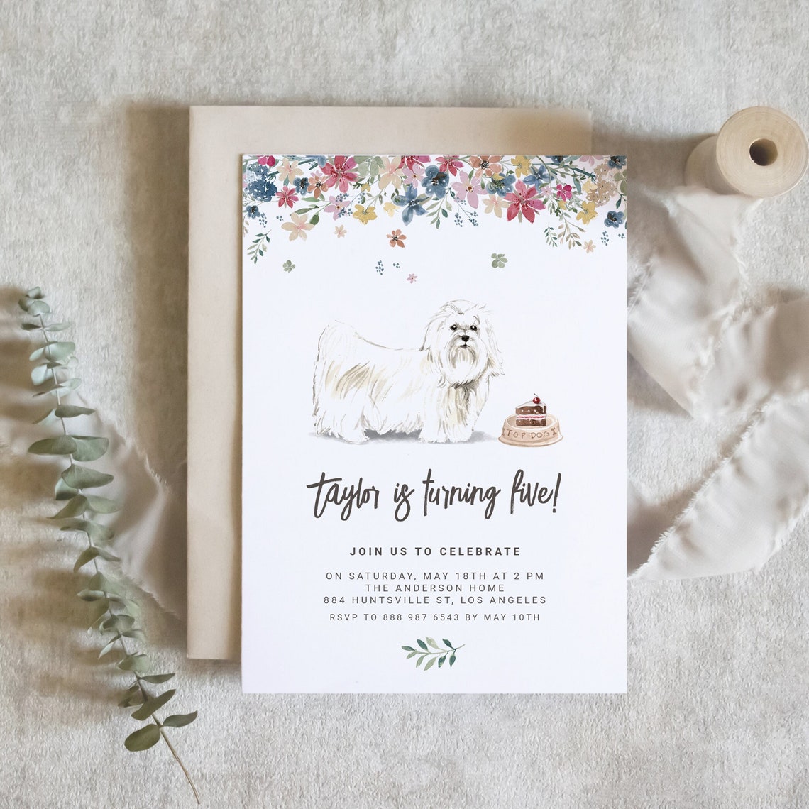 Printable Maltese Birthday Invitation Template - DIY Watercolor Maltese ...