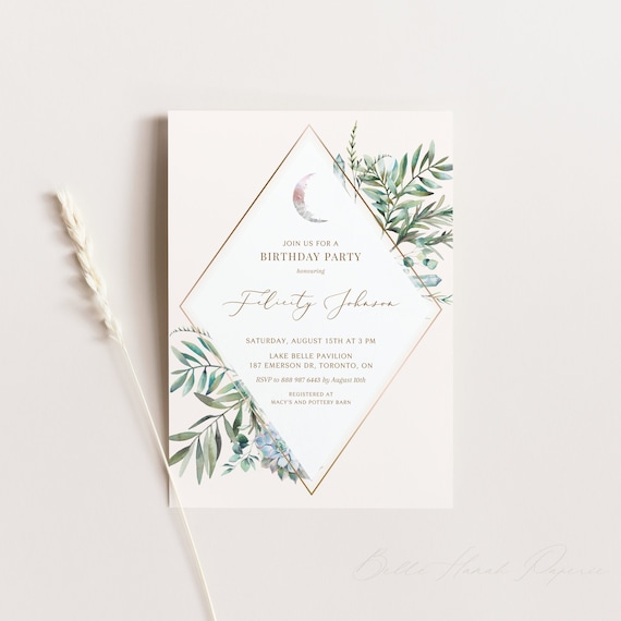 Printable Boho Birthday Party Invitation Template Watercolor - Etsy