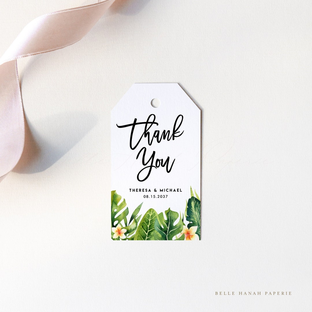 Printable Tropical Greenery Thank You Gift Tags Template - DIY ...
