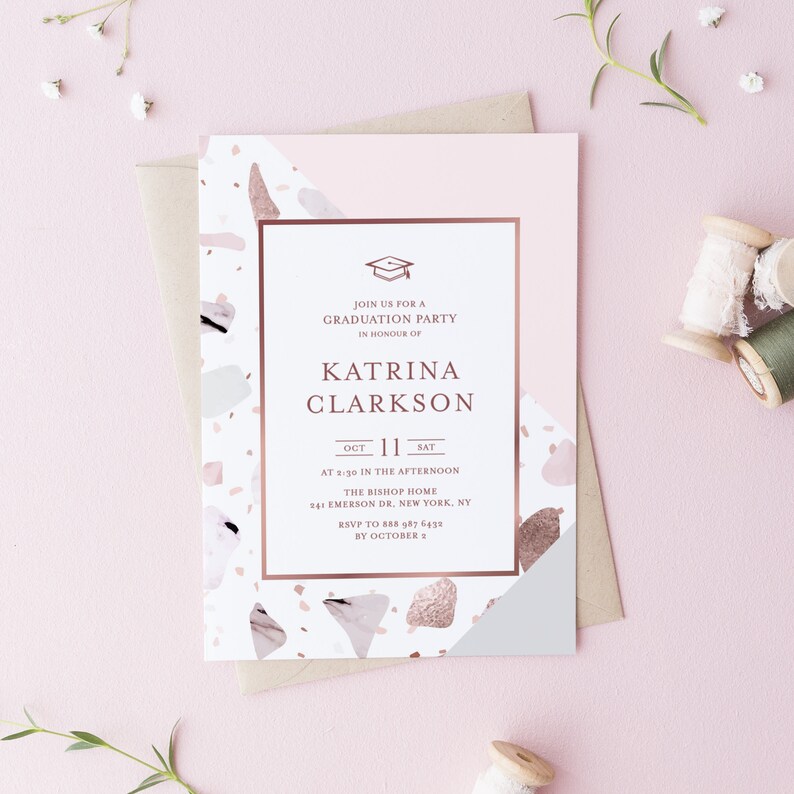 Printable Rose Gold Graduation Invitation Template Editable | Etsy