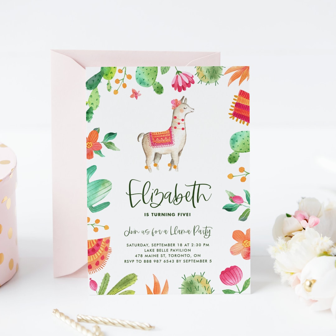 Llama Kids Birthday Party Invitation Template - Printable Watercolor ...