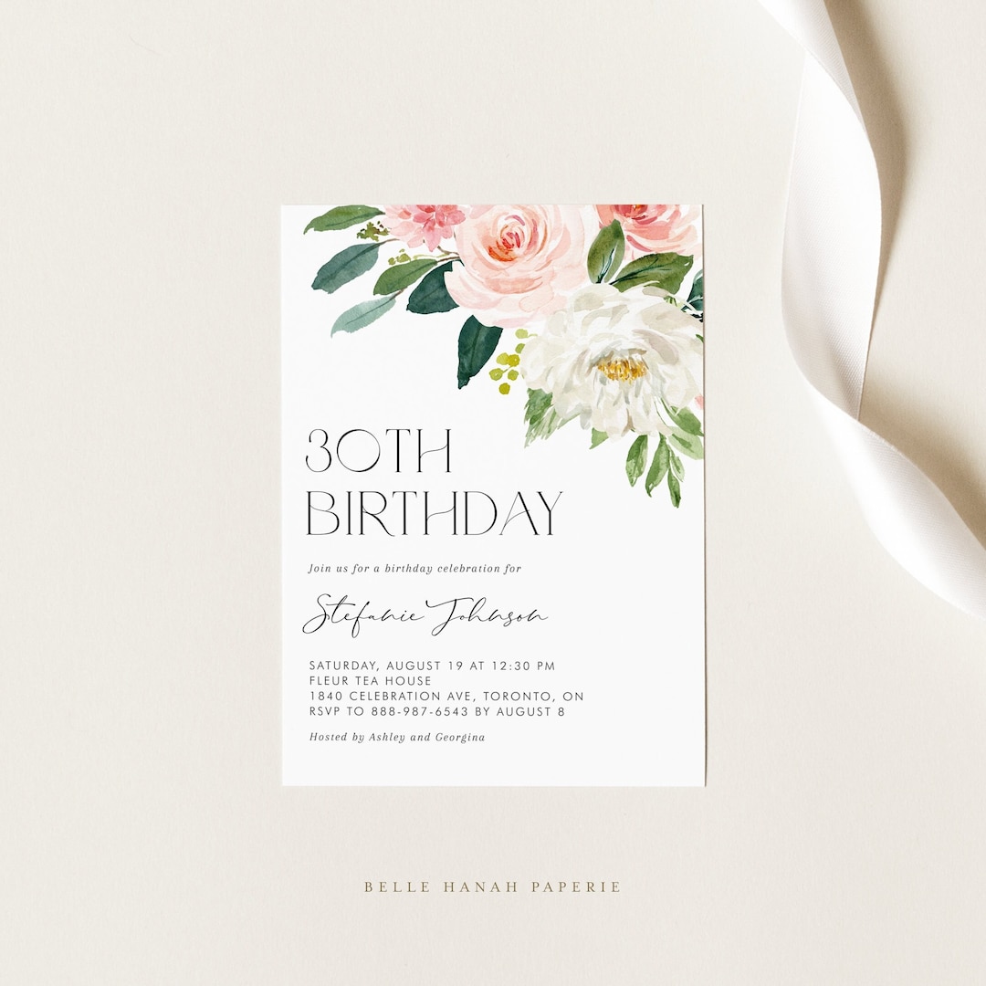 Printable Floral Birthday Party Invitation Template - Pretty Pink and ...
